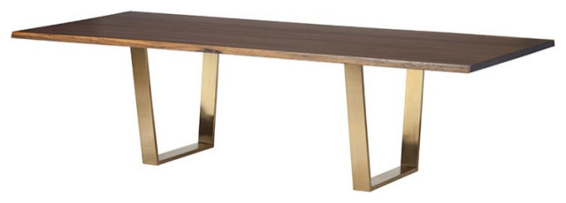 Lazzaro Dining Table Seared Oak Top Polished Brushed Gold 112" - Contemporary - Dining Tables ...