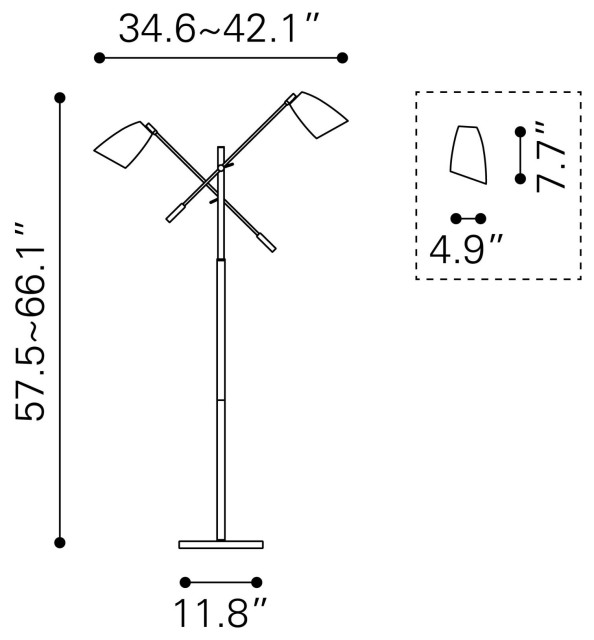 Floor Lamp Light, Steel Metal, Black, Brass, Kitchen Lounge Cafe Bistro ...