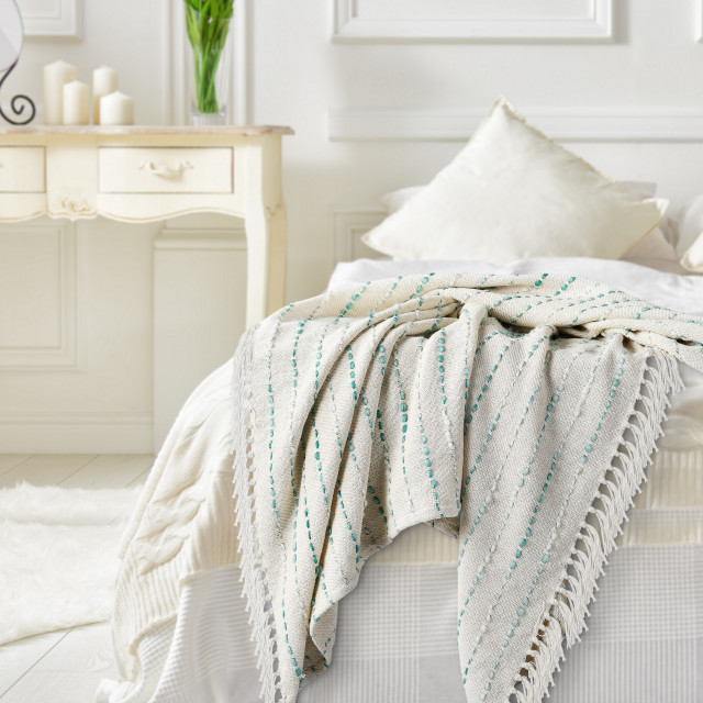 Shimmer Stripe Woven Throw Blanket with Fringe - Contemporary - Throws ...