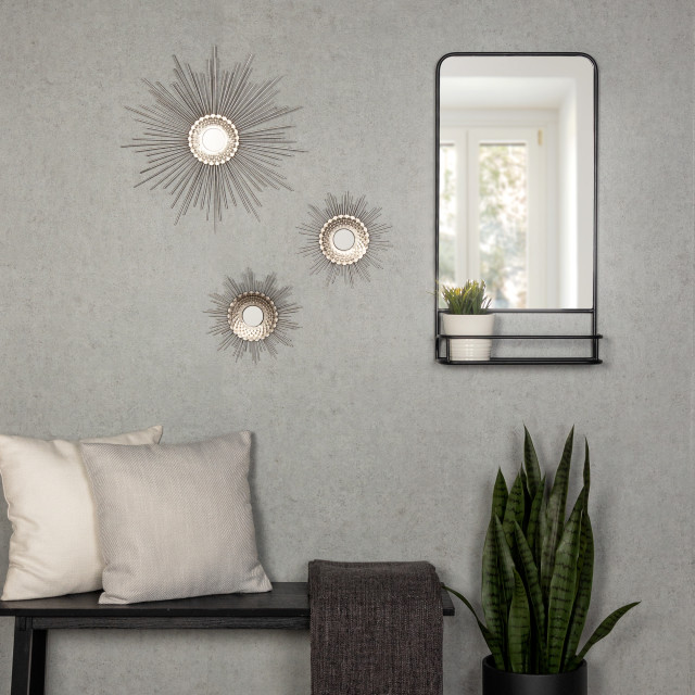 Stratton Home Modern Black Annie Wall Mirror With Shelf S45359, 15.50 X ...