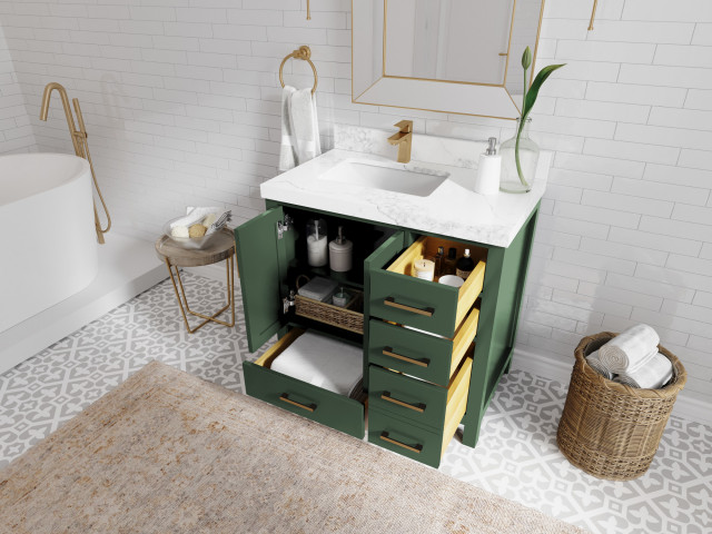 Malibu 36 Left Offset Bath Vanity in Lafayette Green 2" Pearl Gray, 36 ...