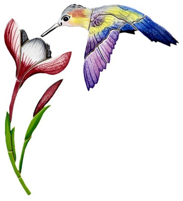 Hummingbird with Flower Ceramic Swimming Pool Mosaic, 8"x12" - Tropical ...