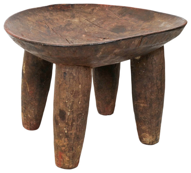 Consigned Vintage Dogon Wood Stool/Bowl - Rustic - Accent And Garden ...