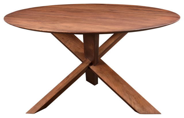 Round 60" Wide Mango Wood 3-Legged Dining Table, Brown - Transitional ...