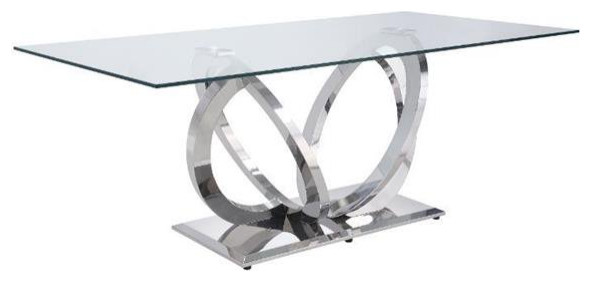 Contemporary Dining Table, Stainless Steel Base & Clear Glass Top ...