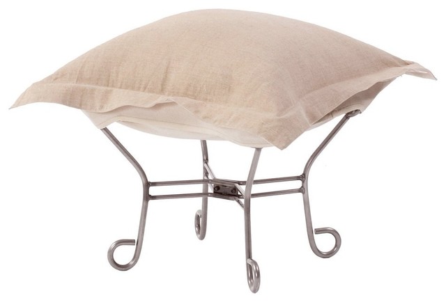 Howard Elliott Prairie Linen Natural Scroll Puff Ottoman, Titanium ...