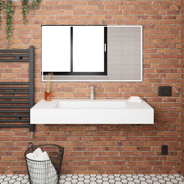 CastelloUSA Pyramid Solid Surface Wall Mounted Ramp Basin Sink, 48 ...