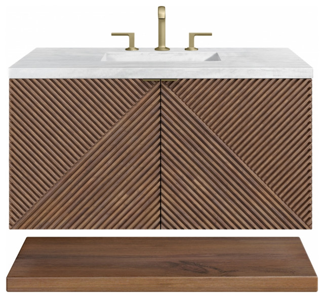 36" Modern Chestnut Floating Single Bath Vanity Solid Surface, James ...