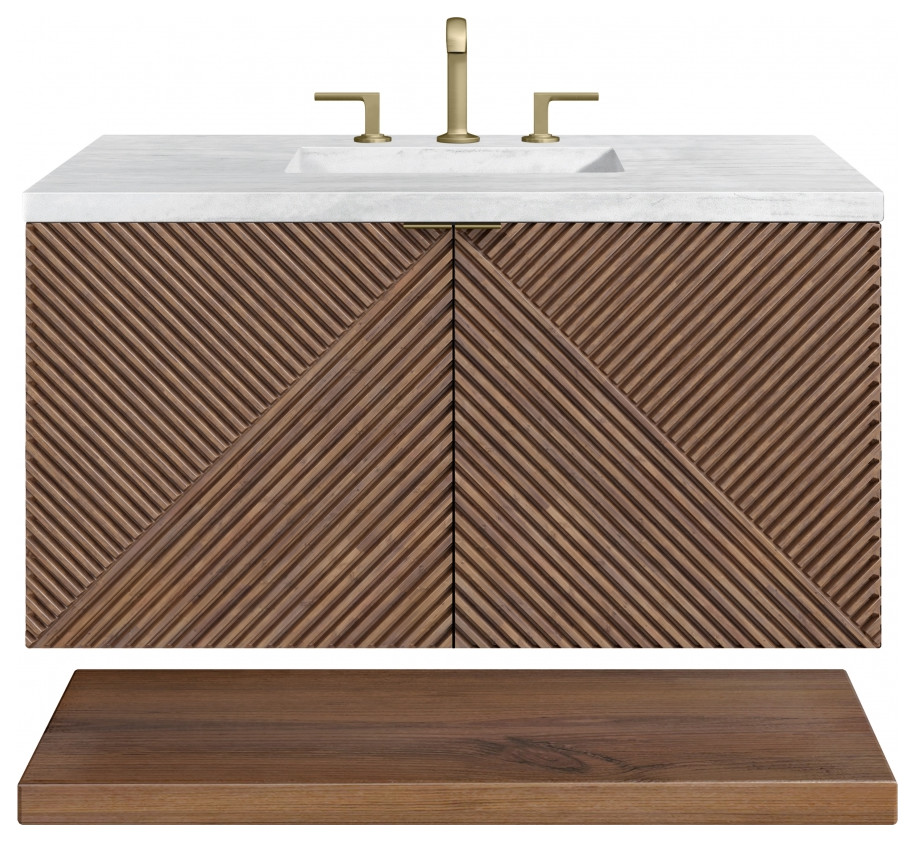 36" Modern Chestnut Floating Single Bath Vanity Solid Surface, James ...