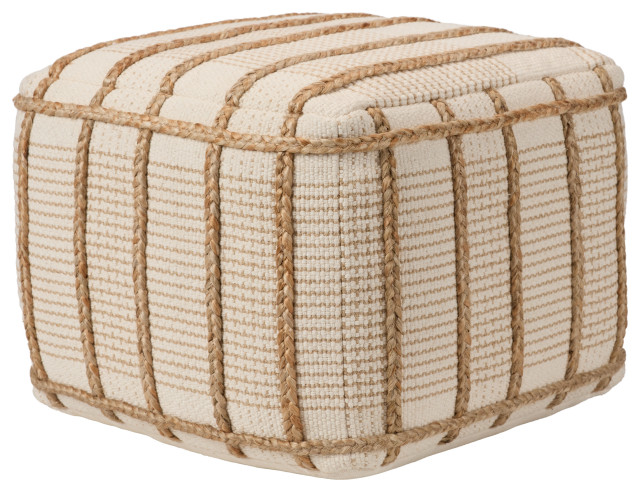 Vibe Living Remsen Handmade Striped Tan/Cream Cylinder Pouf, 18"X18"X14" - Beach Style - Floor ...