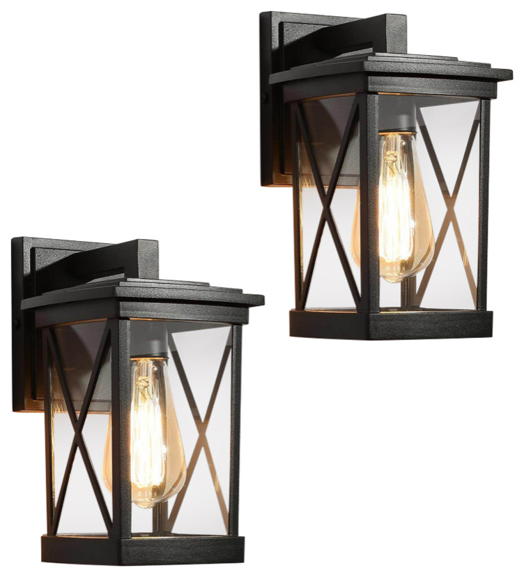 LNC 2-Pack 1-Light 10.2-in H Matte Black Square Cage Outdoor Wall ...