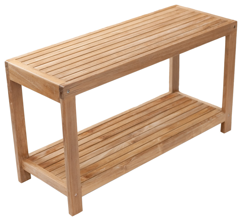 Nordic Style Natural Teak Spa Bench with Shelf, 35" - Transitional ...