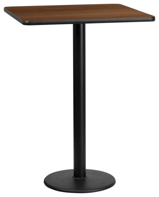 30'' Square Walnut Laminate Table Top with 18'' Round Bar Height Table ...