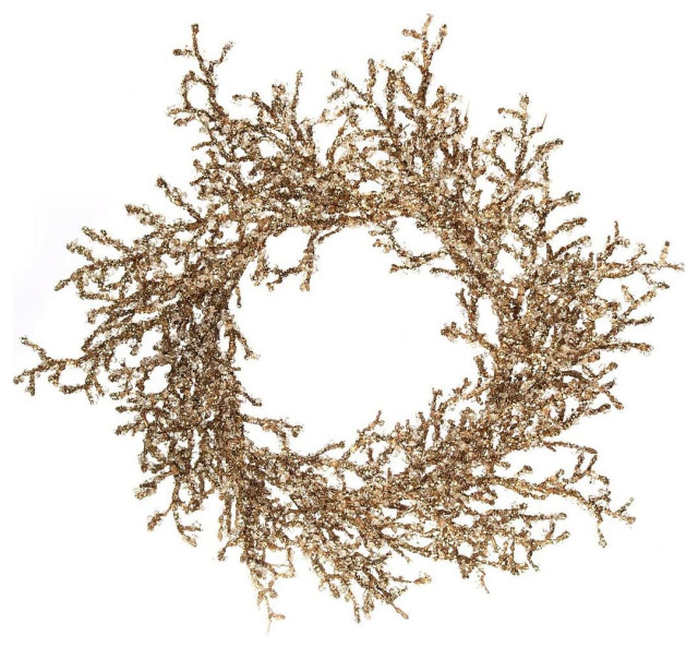 22" Gold Iced Twig Christmas Wreath - Traditional - Wreaths And ...