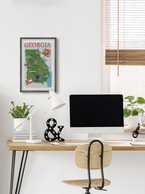 "Illustrated Map of Georgia, The Peach State" Framed Painting Print ...