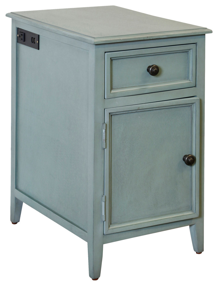 Aged Seafoam Side Table With Drawer and Cabinet - Farmhouse - Side ...
