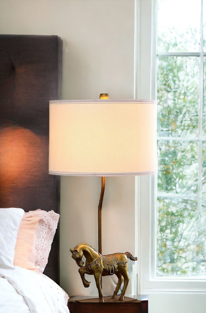 30" Gold Stallion Horse Table Lamp With White Shade - Contemporary ...