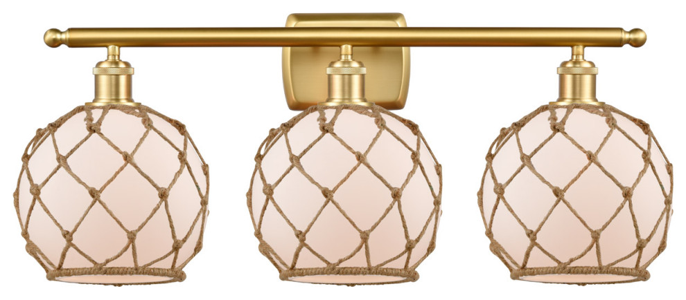 Farmhouse Rope 3 Light Bathroom Vanity Light in Satin Gold - Beach ...