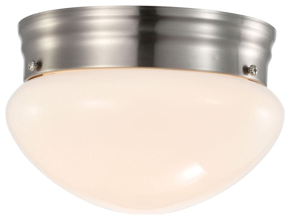 12W 7 in. LED Flush Mount, 3K Dim, Brushed Nickel, Frosted Glass ...