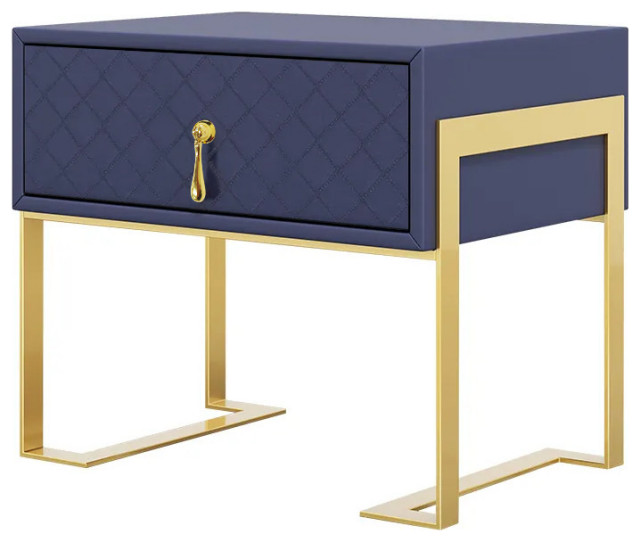 Modern Upholstered Nightstand With Drawer Gold Metal Base Bedside Table ...
