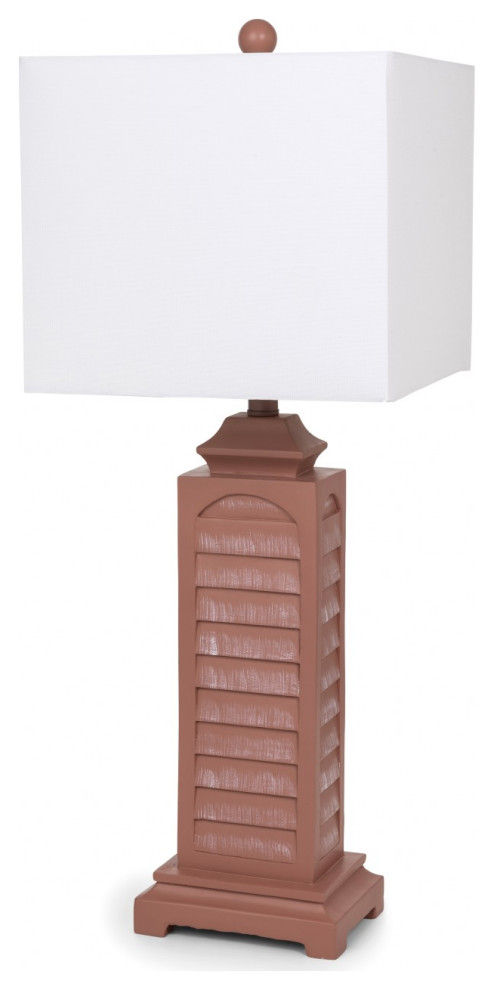 Set of 2 Blush Red Slatted Table Lamps With Square Shade - Farmhouse ...