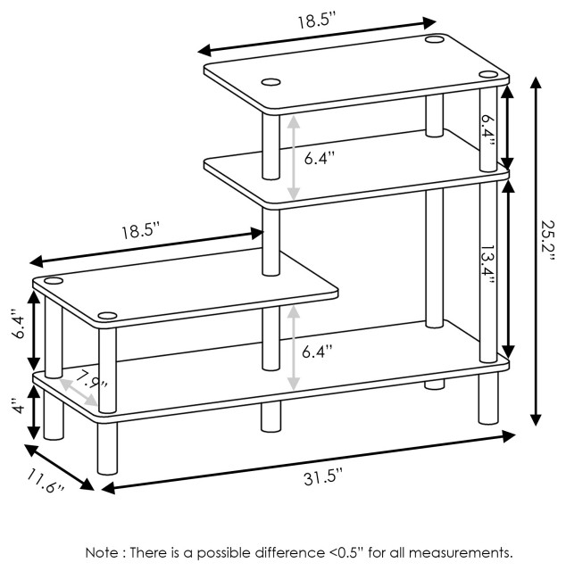 Furinno Turn-N-Tube 3-Tier Side Display Rack, French Oak/Black ...