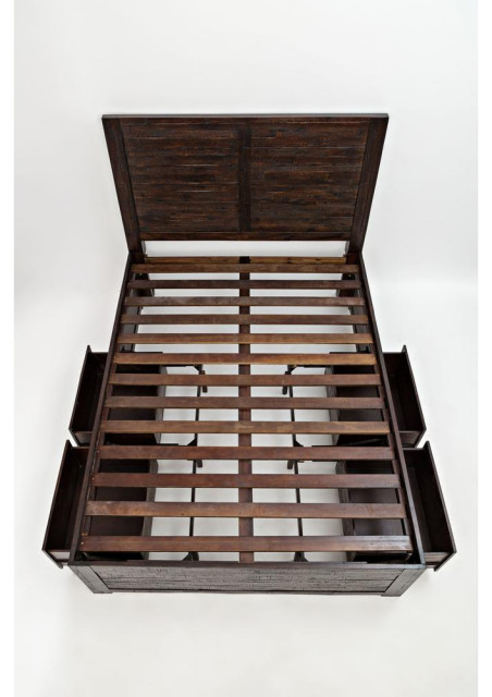 Distressed Rustic Solid Acacia King Storage Bed - Rustic - Platform ...