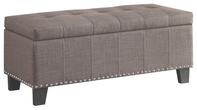 Brown Fabric Lift-Top Storage Bench with Channel Stitching and Tufted ...