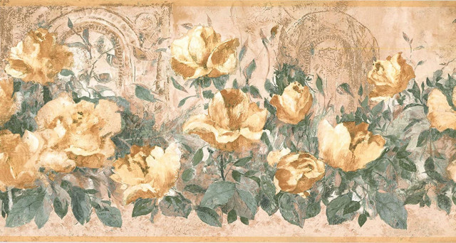 Classic Floral Wallpaper Border Yellow Green Beige 10.25"x15' Fr4998B ...