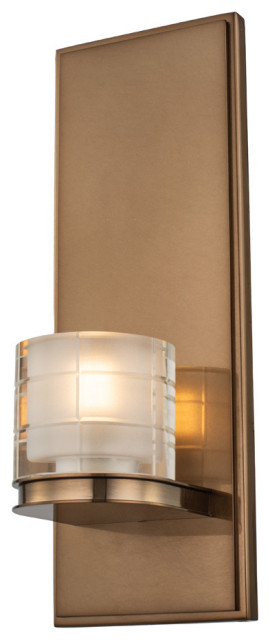 Library Wall Sconce, 1-Light, Library Brass, Clear Inside Glass, 12"H ...