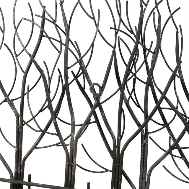 Pemberly Row Modern Snowy Metal Field of Trees Wall Decor in Black ...