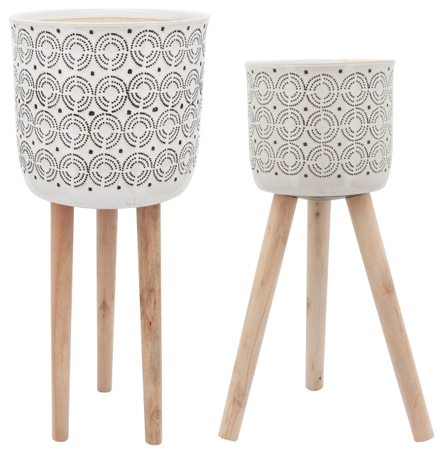 2-Piece Set Ceramic, 8/10" Circles Planter 3 Legs, Cream - Midcentury ...