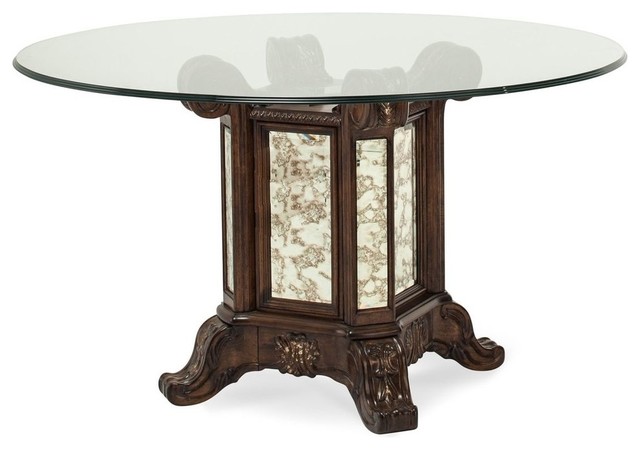 AICO Michael Amini Platine De Royale Light Espresso 54" Round Glass ...