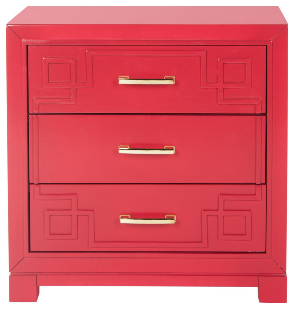 Tiffani 3 Drawer Greek Key Nightstand, Red - Contemporary - Nightstands ...