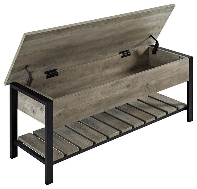 Pemberly Row 48" Open-Top Storage Bench with Shoe Shelf in Gray Wash ...