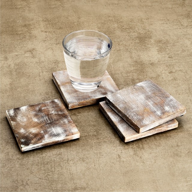 Mascot Hardware 4 in. Rustic Wooden Coasters with Whitewash Finish ...