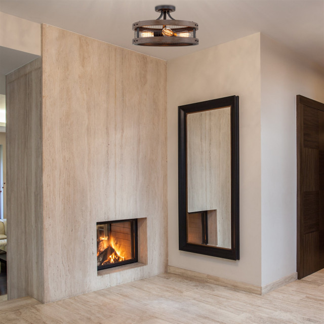 Kira Home Cooper 18" Farmhouse Ceiling Light, Walnut Style Wood ...