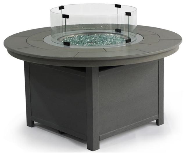 Vail Poly Fire Pit Table in Gray with Glass Flame-Wind Guard SET ...