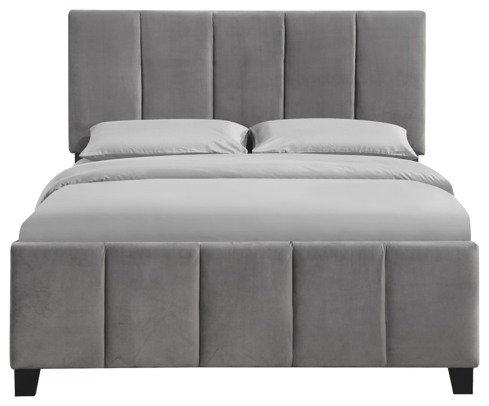 King Upholstered Modern Channel Bed, Ivory - Transitional - Panel Beds ...