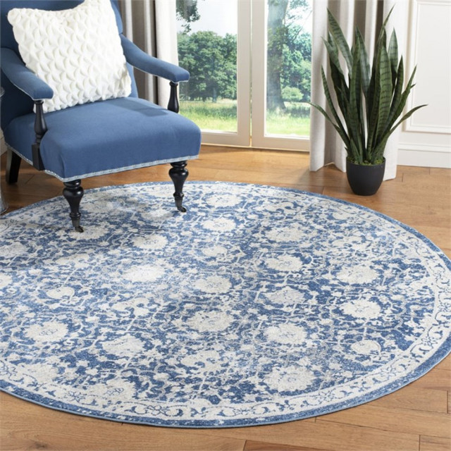 Safavieh Brentwood 6'7" Round Rug in Navy and Cream, 6'7" Round ...