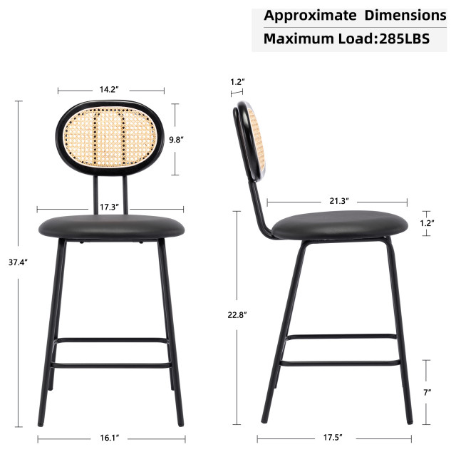 Rattan Cane Back Counter Stools Set of 2 - Tropical - Bar Stools And ...