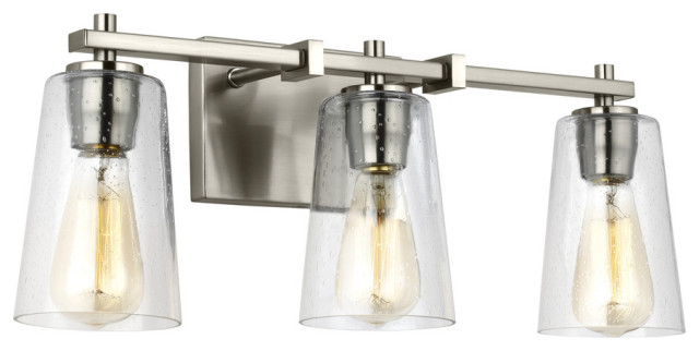 Mercer Bathroom Vanity Light, 3-Light, Satin Nickel, Clear Seeded Shade ...
