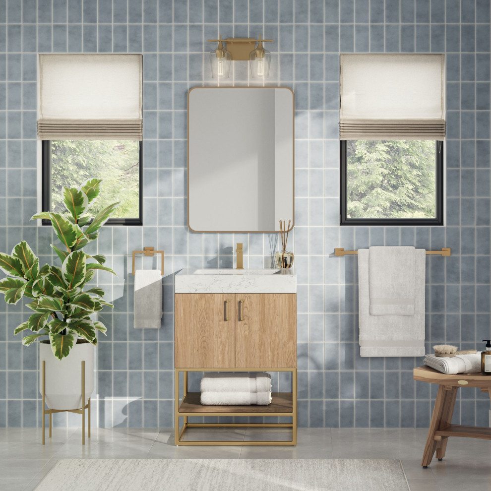 Bahia Bath Vanity, Oak, 24", Brushed Gold Hardware, Single ...