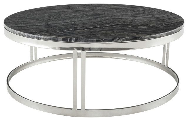 Nicola Black Wood Vein Stone Coffee Table - Contemporary - Coffee ...