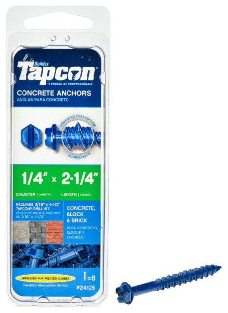 Tapcon® 24125 Hex-Washer-Head Concrete Anchors, 1/4" x 2-1/4", 8-Count - Nails Screws And ...