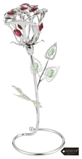 Matashi Silver Plated Rose Flower Tabletop Ornament With Red Pink Green ...