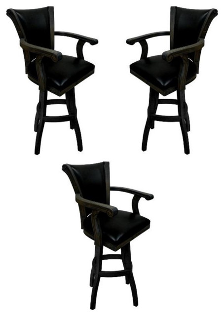 Home Square 34" Swivel Wood Extra Tall Bar Stool in Black - Set of 3 ...