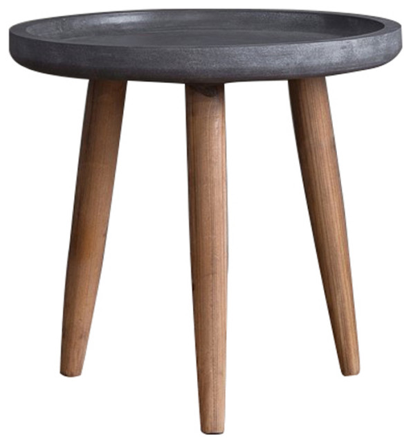 Round Wooden Side Table with Tapered Legs, Brown and Gray - Midcentury ...