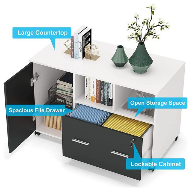 Tribesigns File Cabinet Modern Filing Cabinet White and Black ...