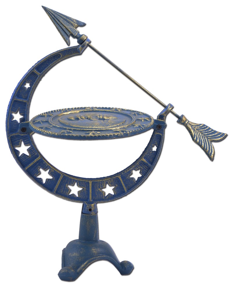 Decorative Moon And Stars Sundial, Blue And Gold Cast Iron, 16.75 ...